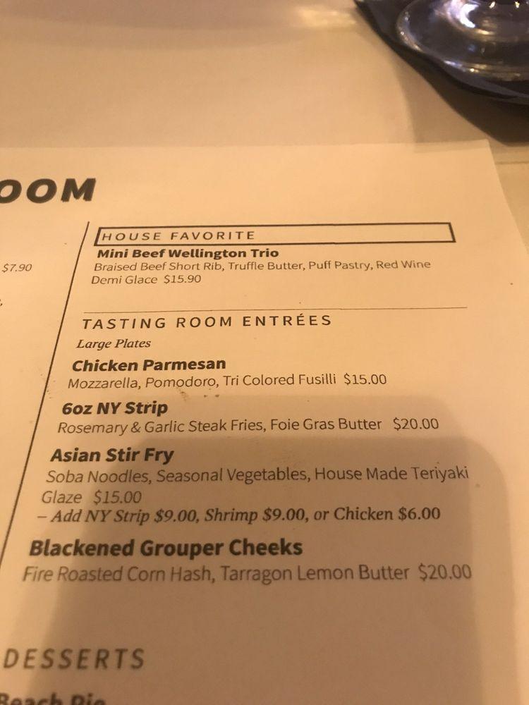 Menu at Chef's Table at the Edgewater restaurant, Winter Garden