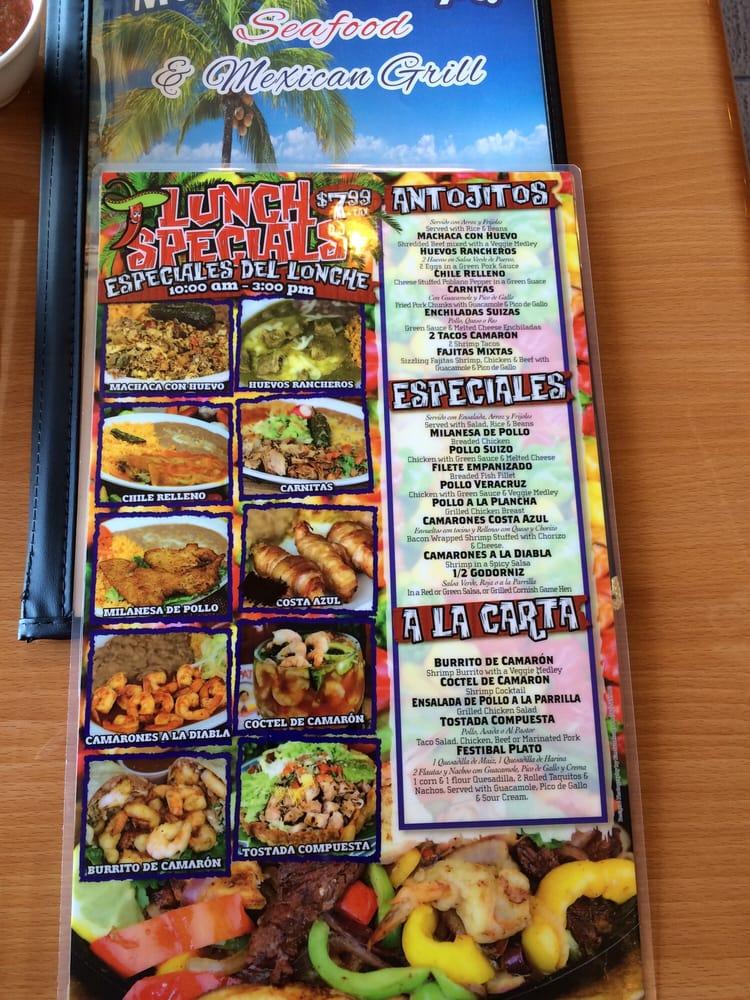 Menu at Mariscos Ixtapa restaurant, Orange