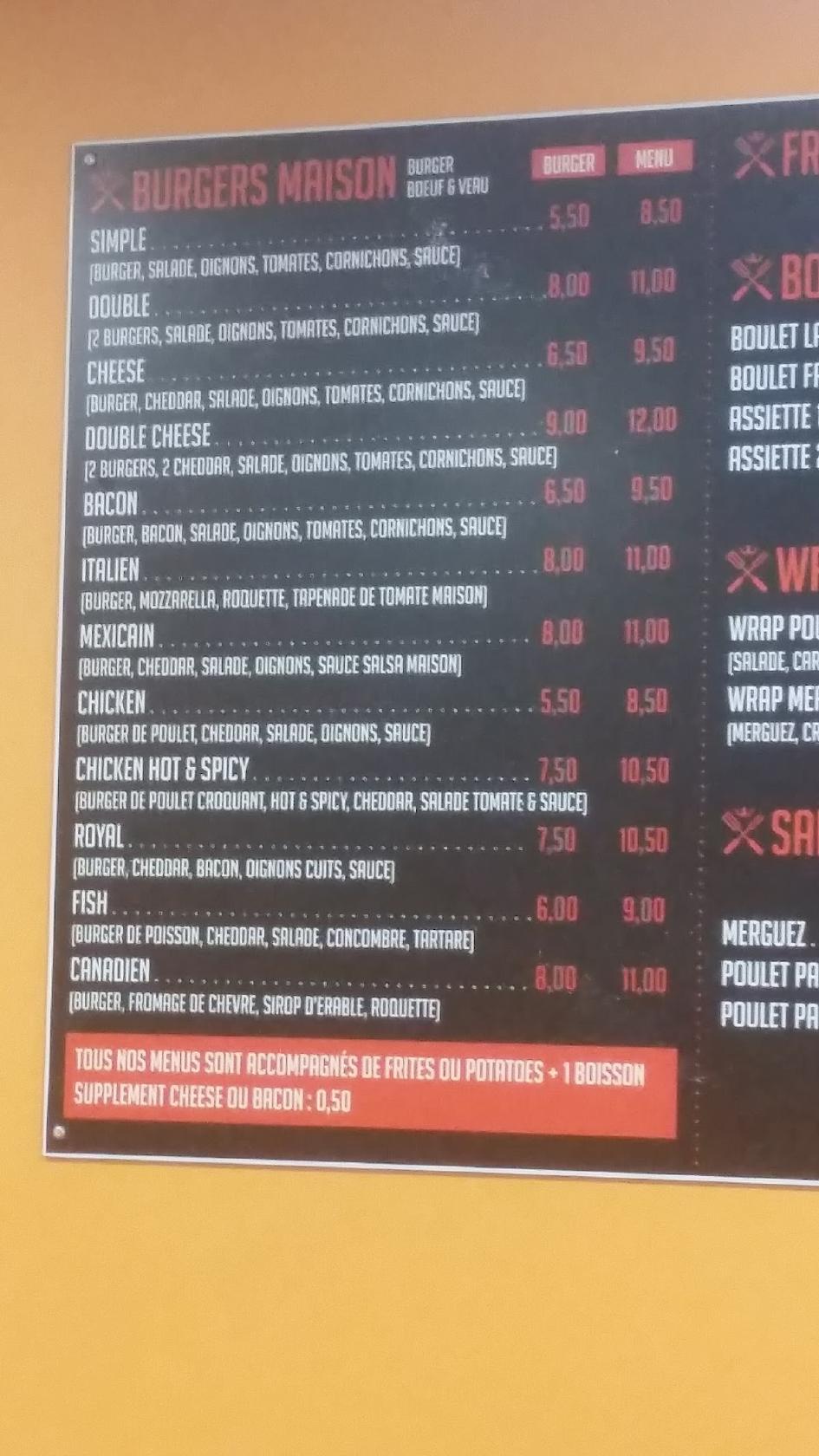 Menu au OXO Burger, Grâce-Hollogne