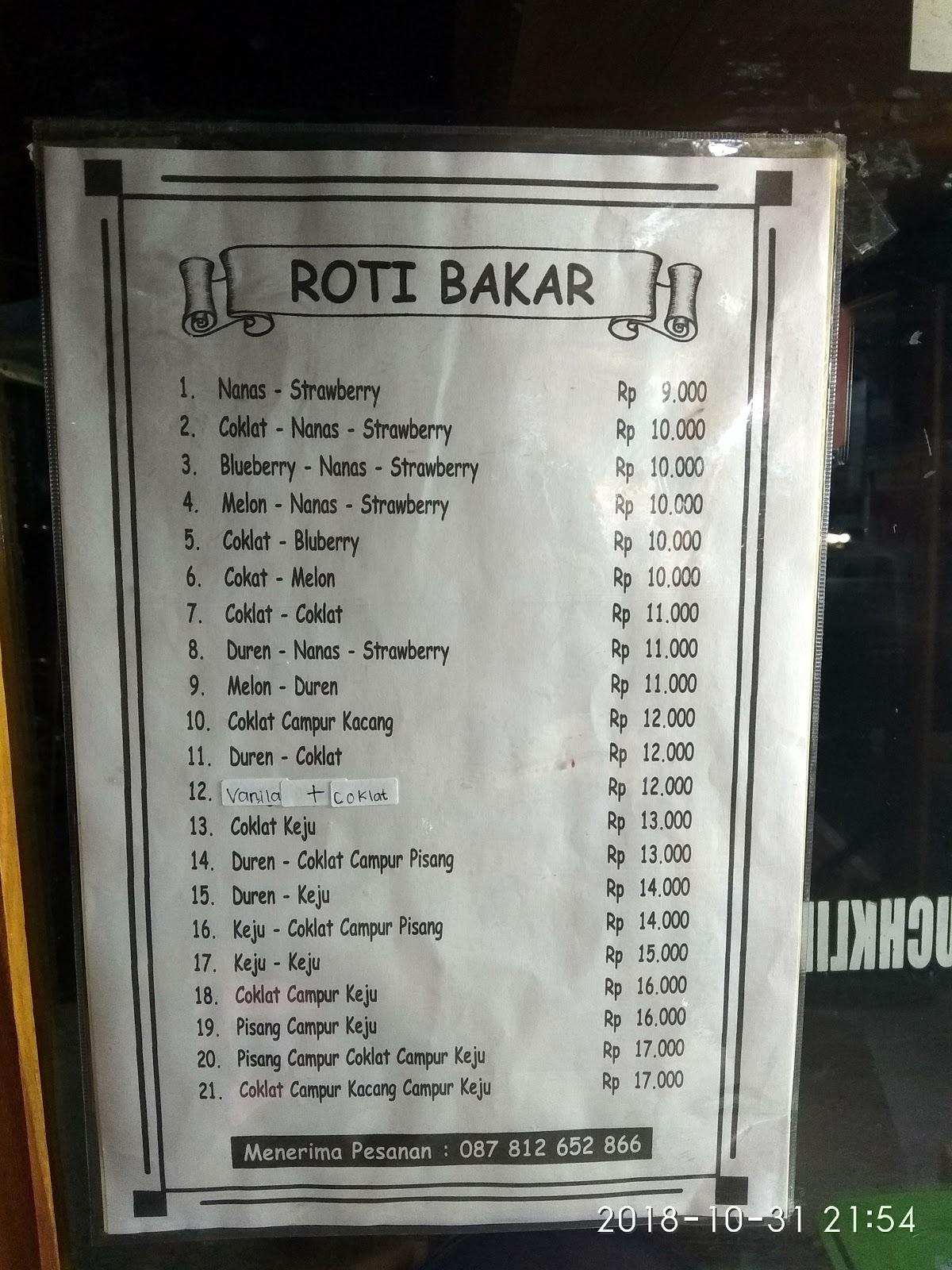 Menu at ROTI BAKAR LEK TUCHKLIK cafe, Sukoharjo
