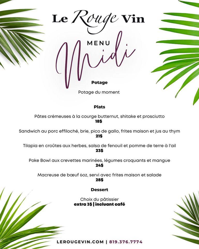 Menu au Le Rouge Vin restaurant, Trois-Rivières