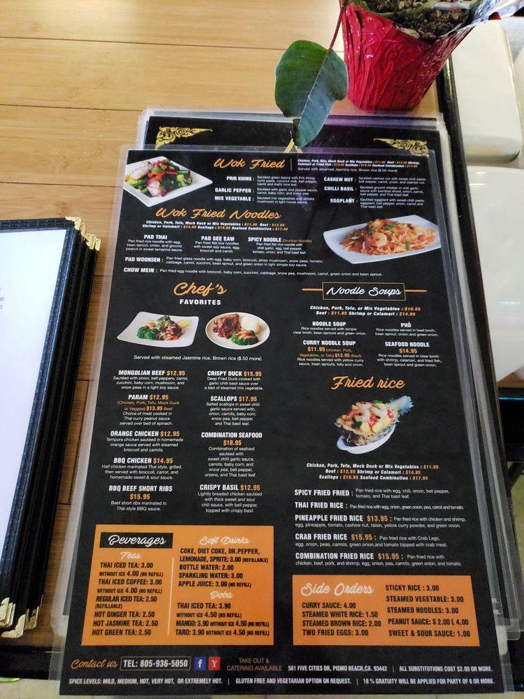 Carta de Sunset Thai Restaurant Pismo, Pismo Beach