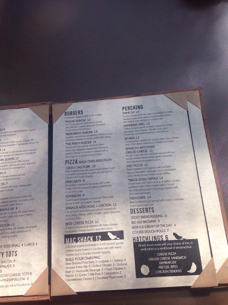 Menu at The Perch Brewery pub & bar, Chandler