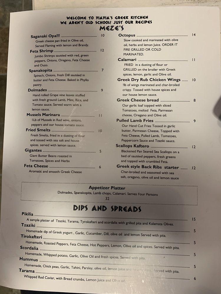 Menu at YiaYia’s Greek Kitchen restaurant, Margate