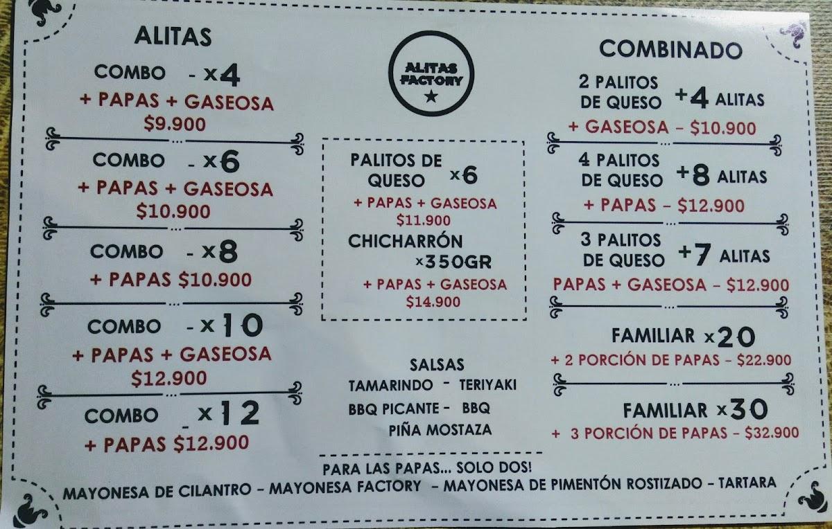 Carta del restaurante Alitas' House valledupar, Valledupar