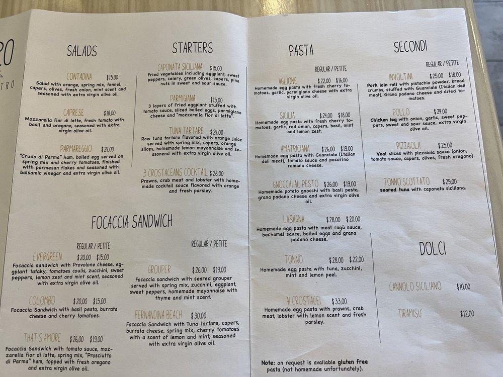 Menu at Alloro Bistrot Fernandina Beach desserts, Fernandina Beach