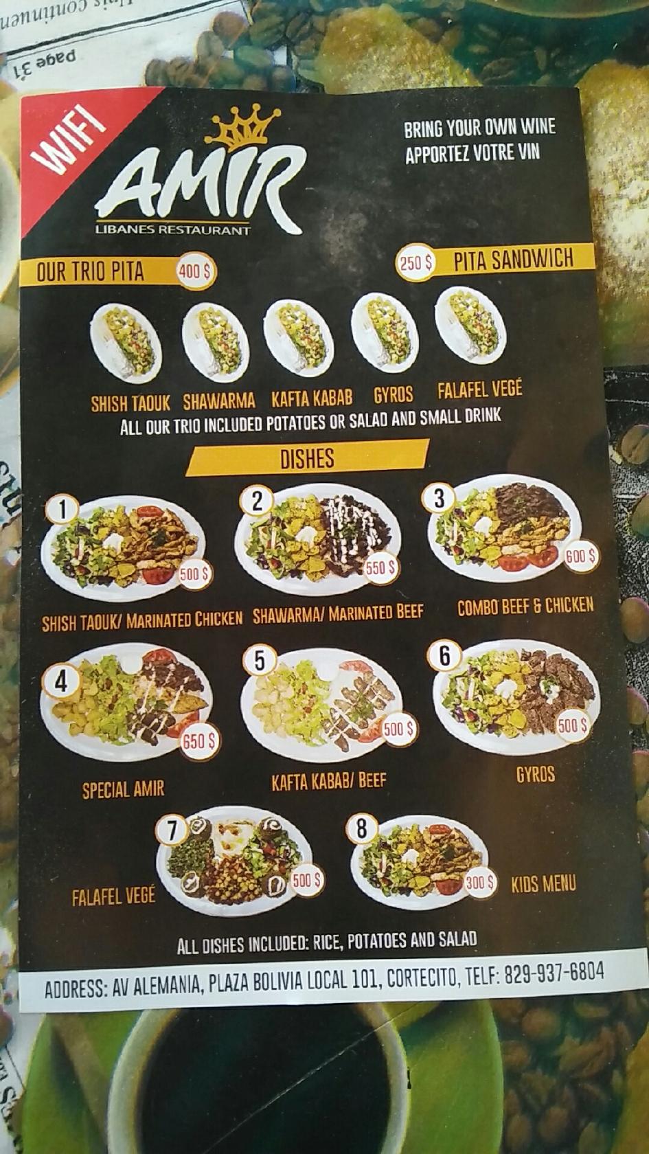 Menu at Amir Restaurante Bar, Punta Cana, MHRG+8HM