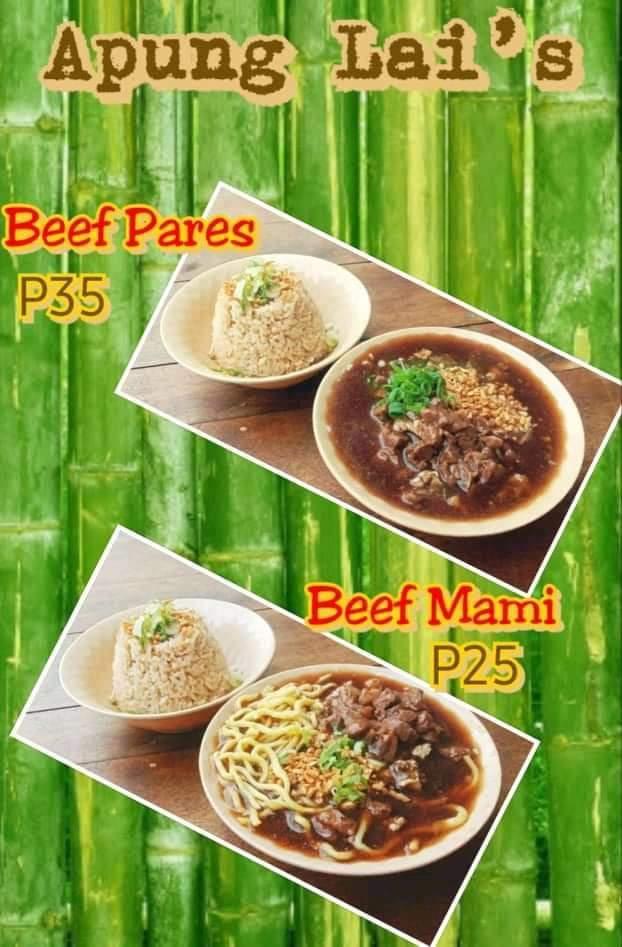 Menu at Apung Lai's Beef Pares and Mami restaurant, Tarlac City