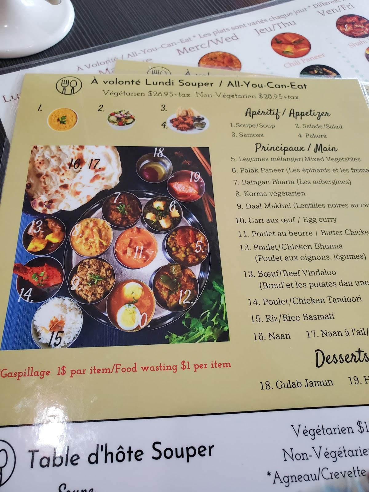 Menu at Buffet Maharani restaurant, Montréal, 808 Rue Jean-Talon O