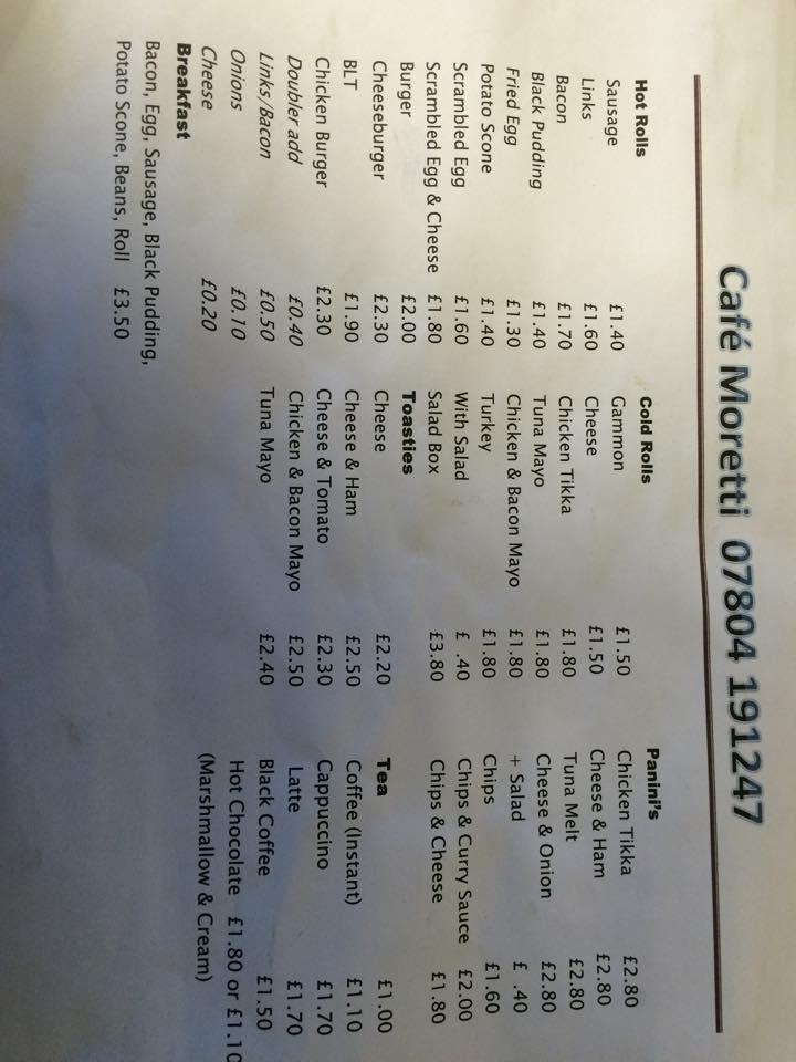 Menu at Cafe Moretti, Stepps
