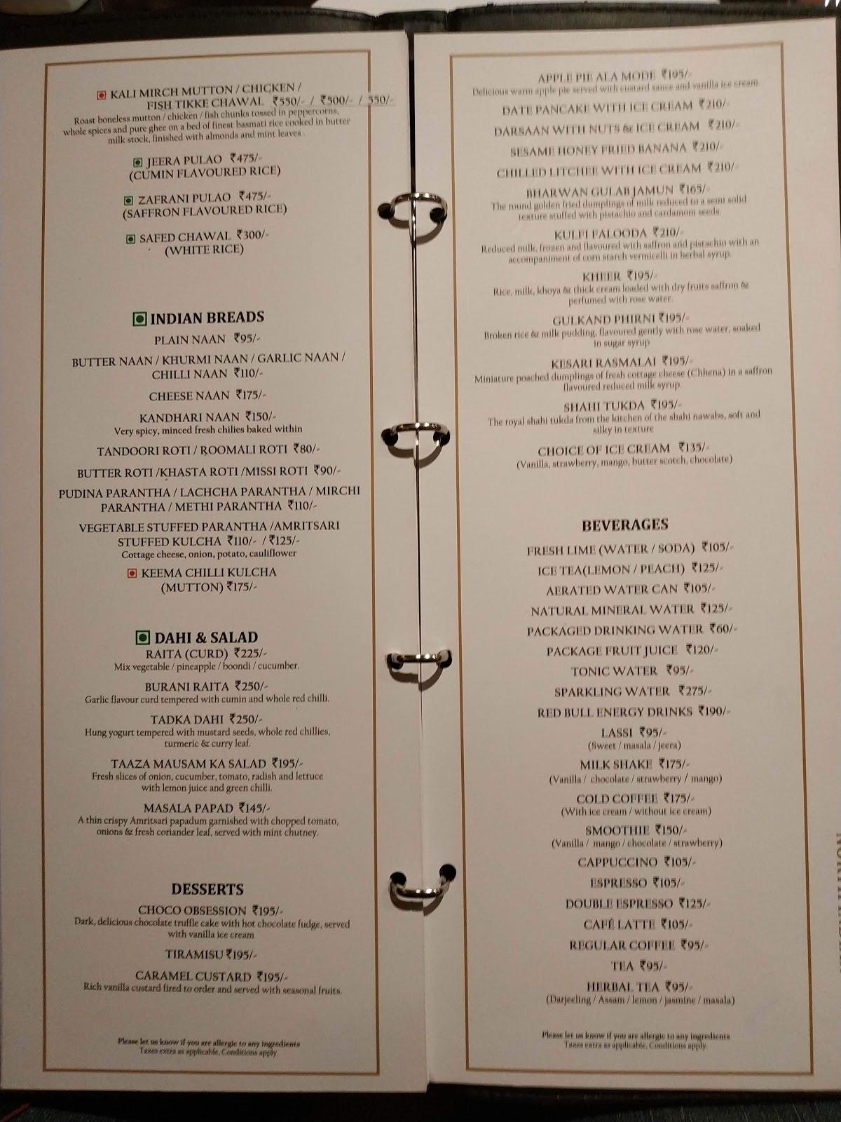 Menu at Cafe Rendezvous, New Delhi, T-540