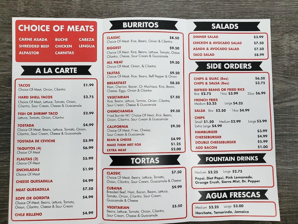 Menu at Clasico Taco's & Pizza restaurant, Quartz Hill