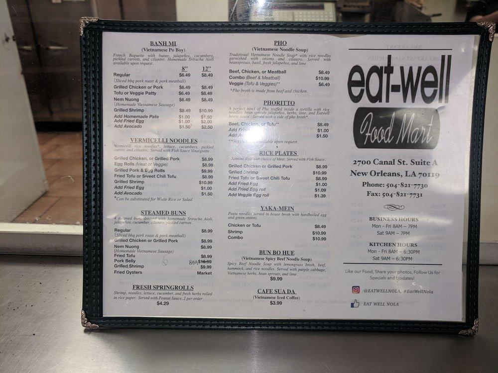 Menu at Eat-Well Food Mart restaurant, New Orleans, Canal St