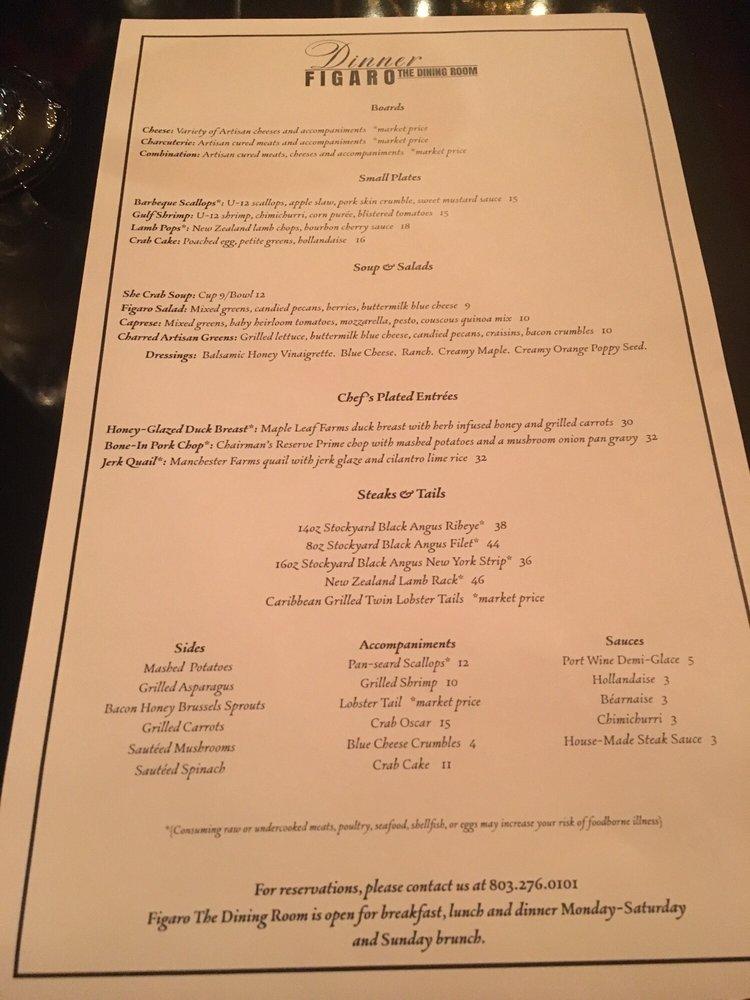 Menu at Figaro The Dining Room restaurant, Newberry