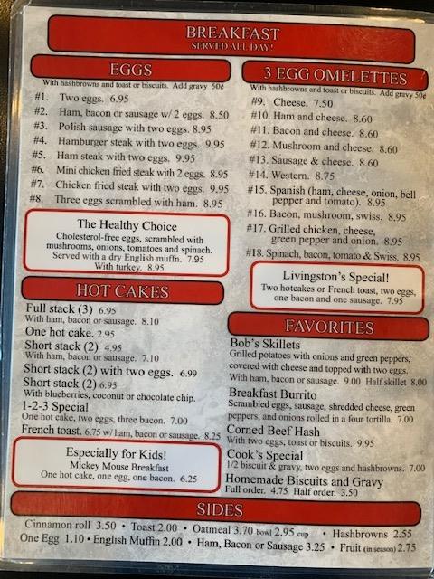 Menu at Livingston's Cafe, Wichita, E Douglas Ave