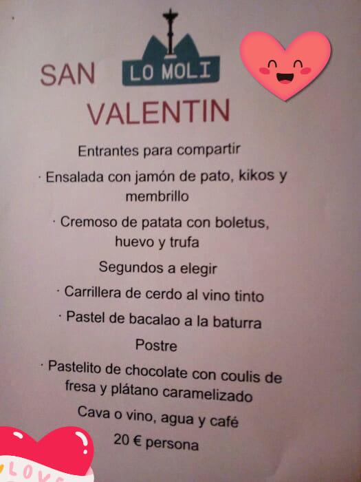 Carta de Restaurante Lo Molí, Calaceite