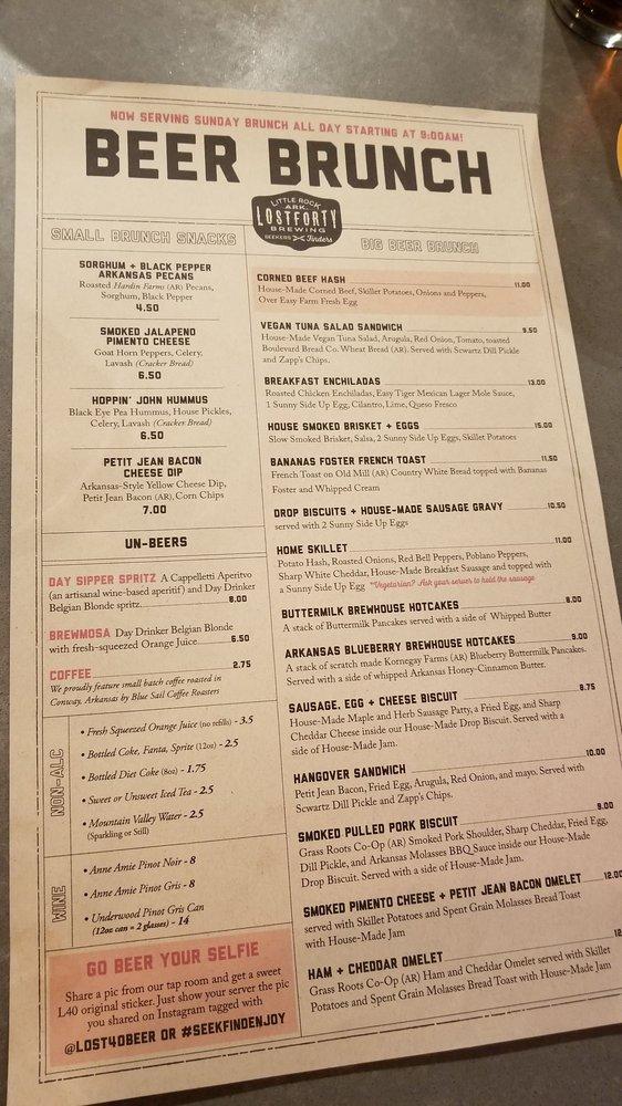 Menu at Lost Forty Brewing pub & bar, Little Rock