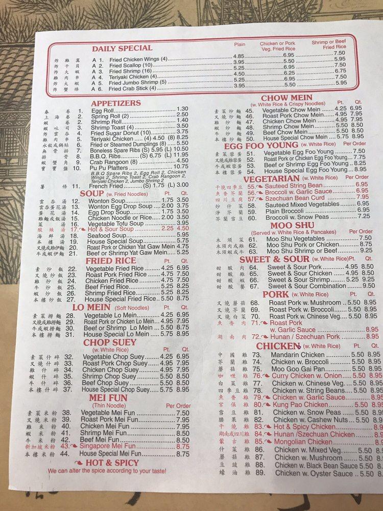 Menu at New Panda restaurant, Baton Rouge