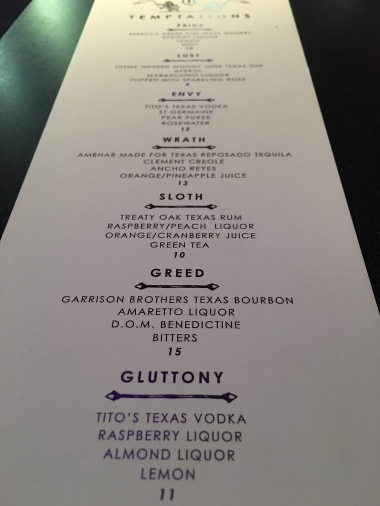 Menu at Rebelle steakhouse, San Antonio