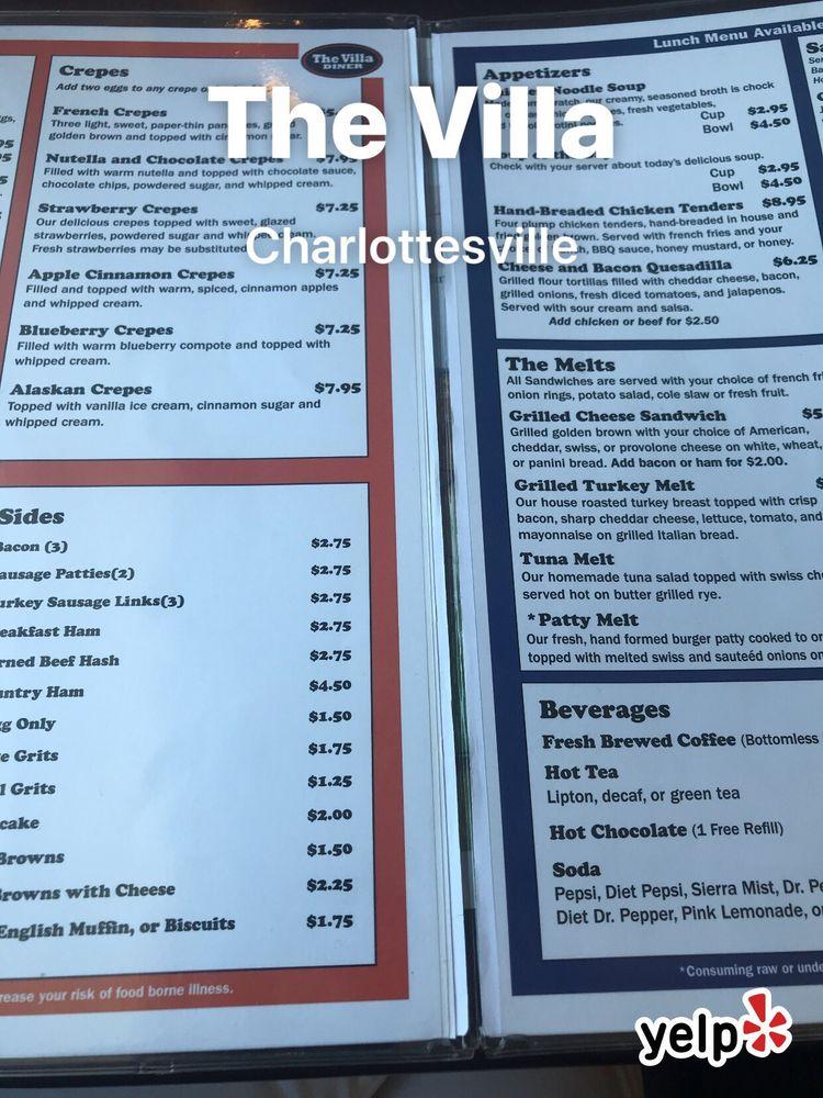 Menu at Villa Diner restaurant, Charlottesville