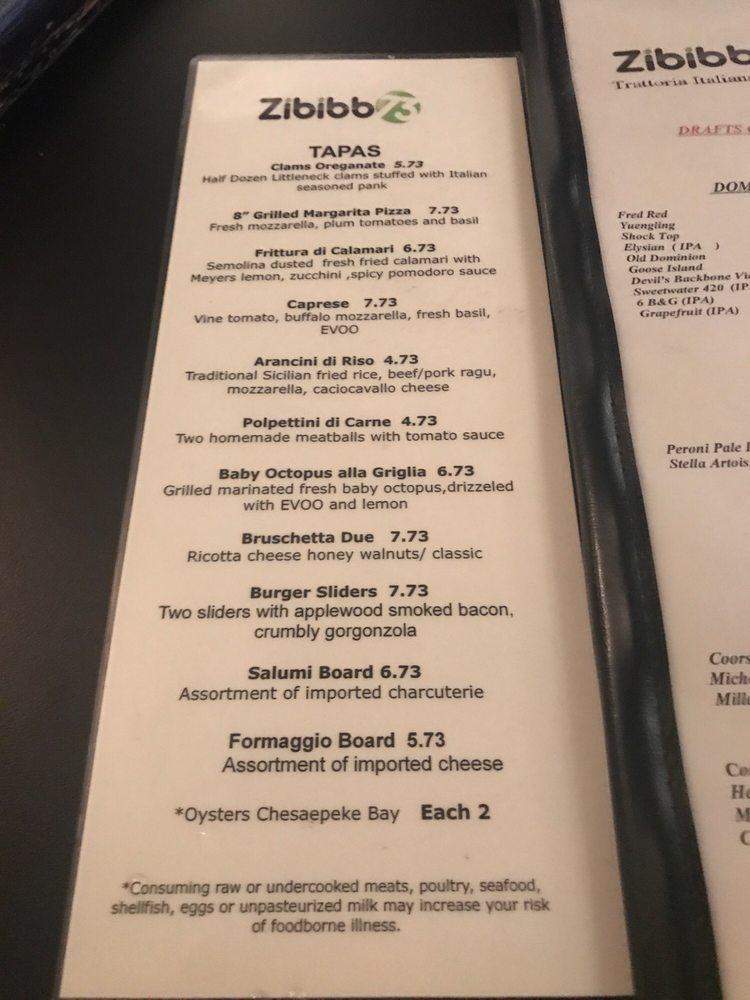 Menu at Zibibbo 73 - Authentic Italian Trattoria pub & bar, Stafford