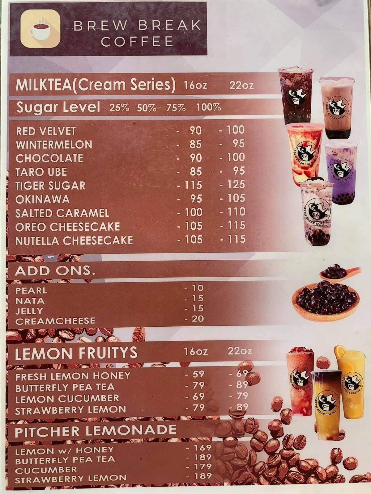 Menu at Black Brew local coffee, Butuan City