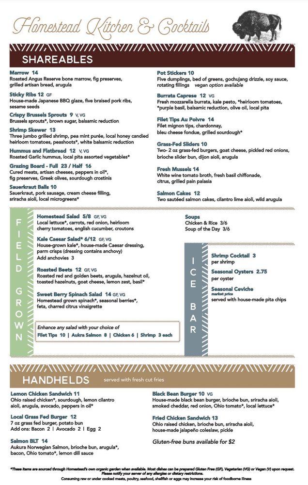 Menu at Homestead Kitchen & Cocktails pub & bar, Columbiana, 163 Town ...