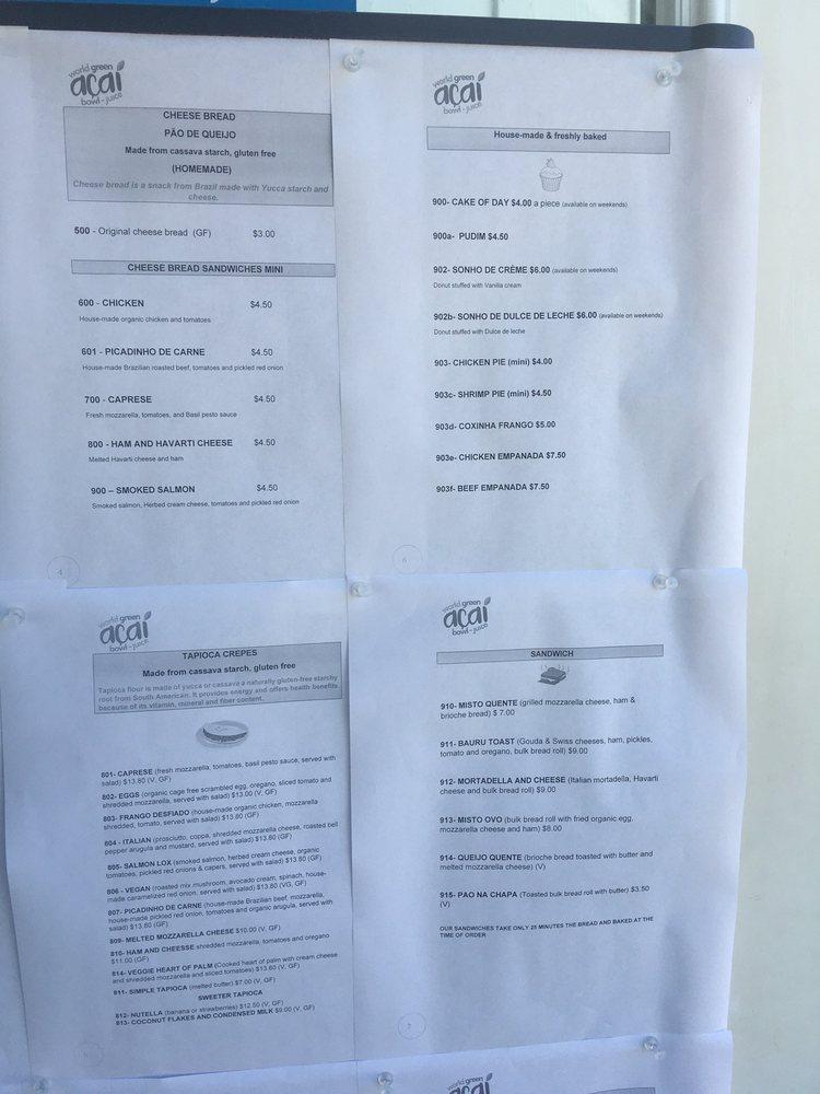 Menu at World Green Açaí restaurant, Larkspur