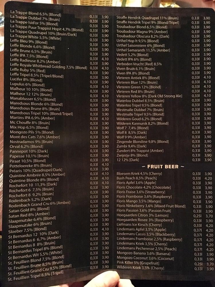 Speisekarte von De Belgian Bistro pub & Bar, Weilerbach