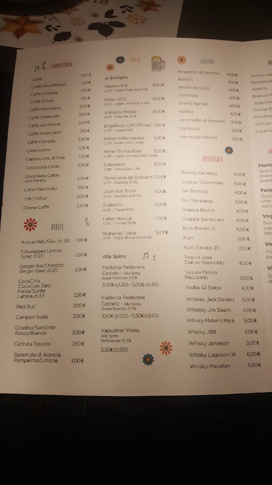 Menu da Illusion Club, Firenze