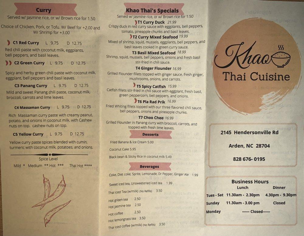 Menu at Khao Thai Cuisine desserts, Arden
