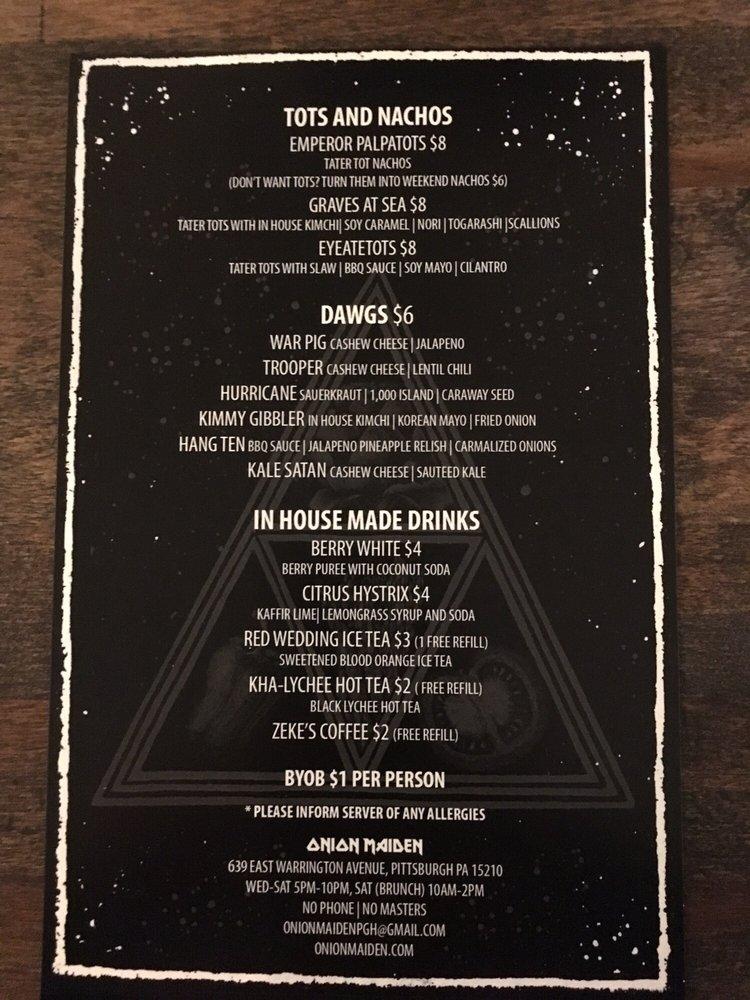 Menu at Onion Maiden restaurant, Pittsburgh