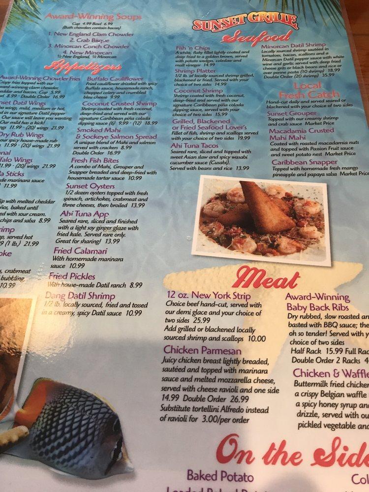 Menu at Sunset Grille pub & bar, St. Augustine, 421 A1A Beach Blvd