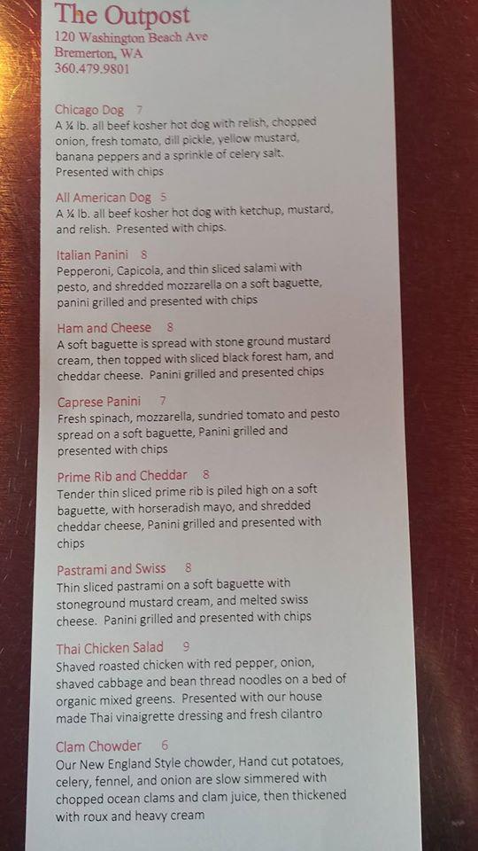 Menu at The Outpost pub & bar, Bremerton