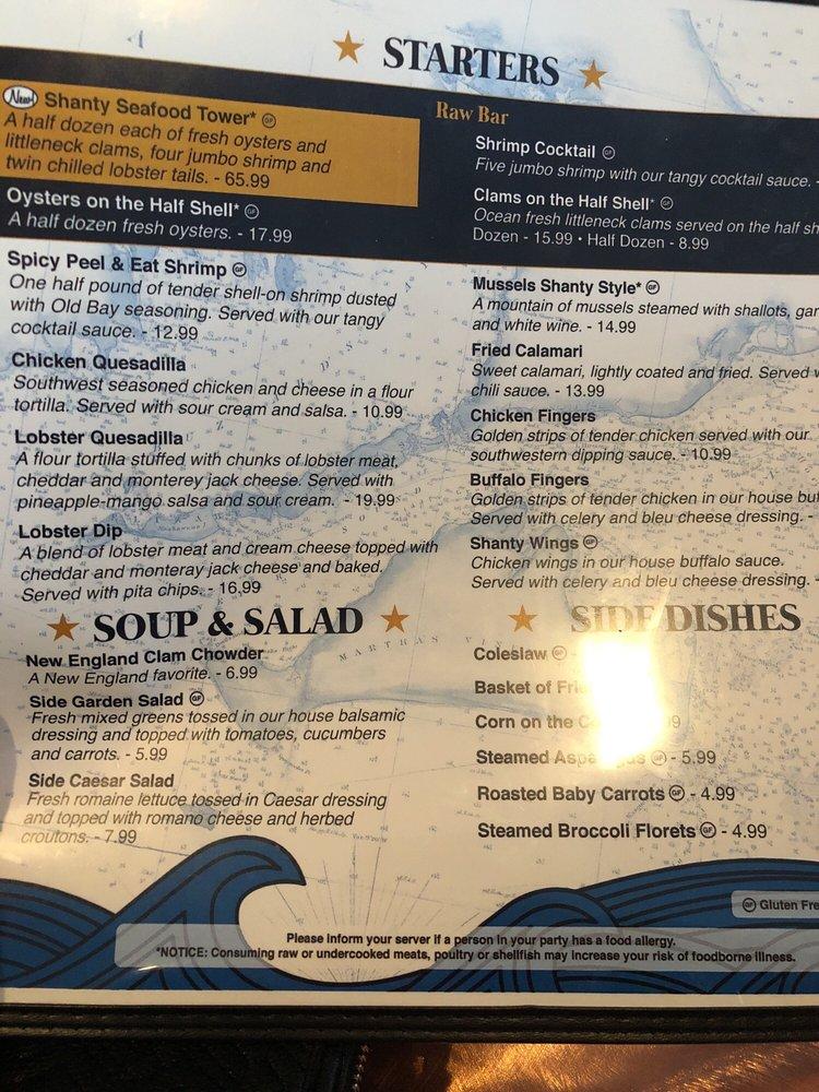 Menu at The Seafood Shanty restaurant, Edgartown