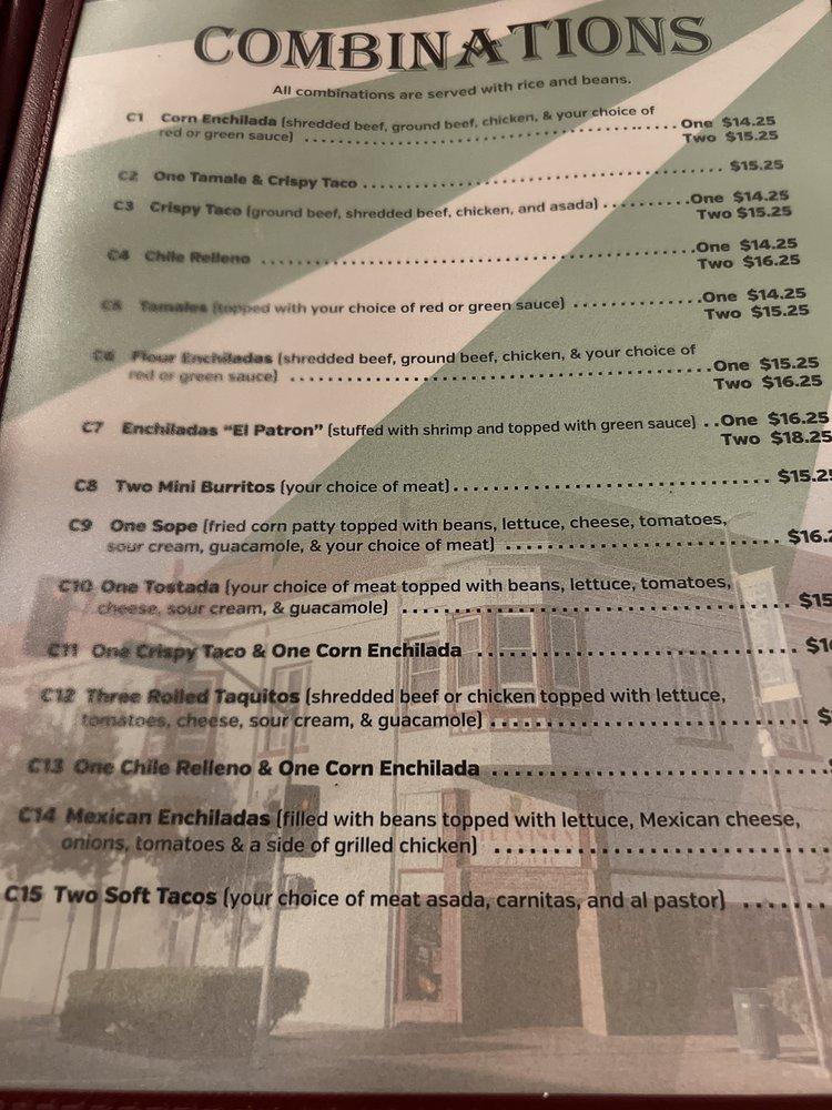 Menu at Trevino's restaurant, Merced