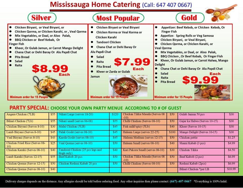 Menu at Yummy Home Catering restaurant, Mississauga