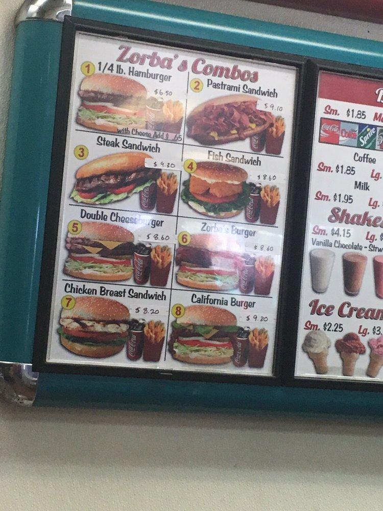 Menu at Zorba's Restaurant, Riverside