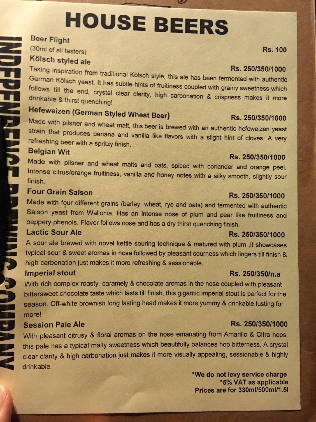 Menu at Independence Brewing Company, Pune, 1 Ghorpadi Mundhwa Road