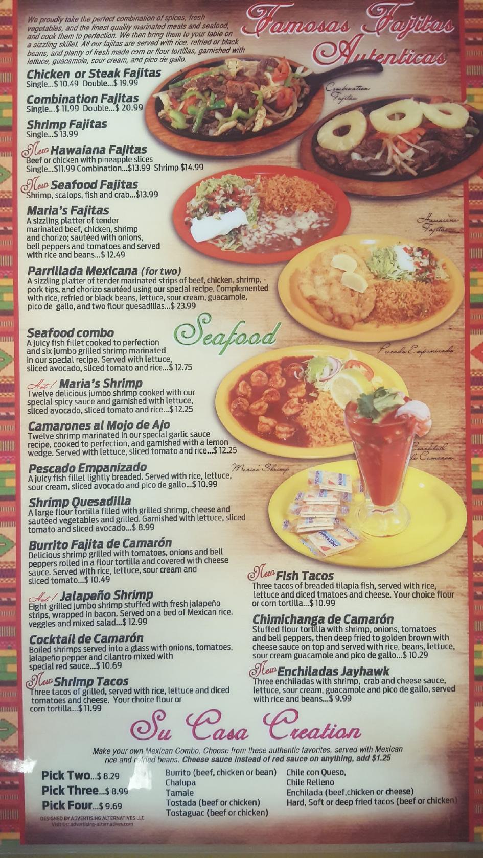 Menu at Maria Mexican Restaurant, Independence