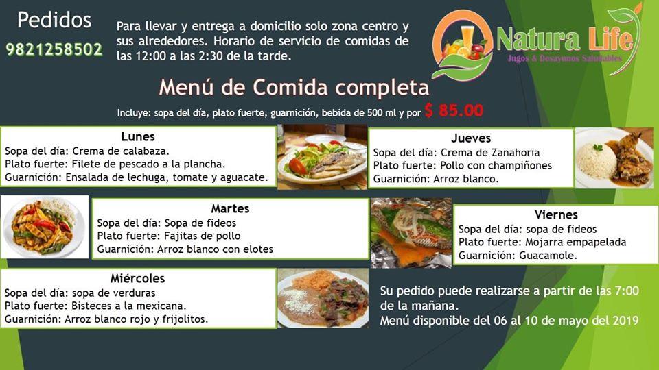 Carta del restaurante Natura Life, Candelaria