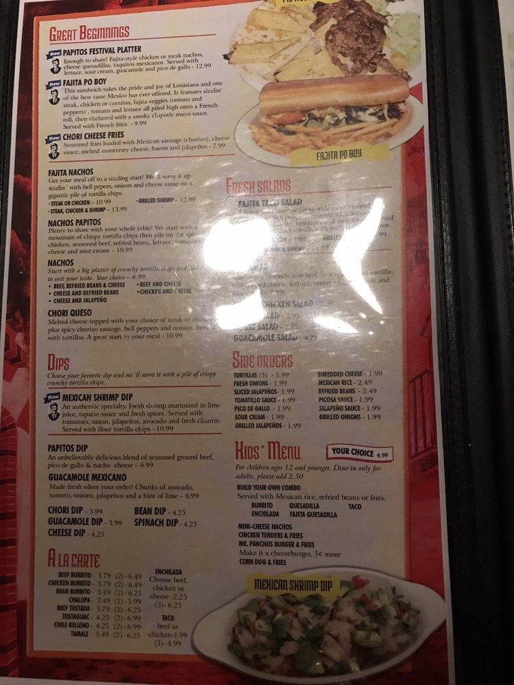 Menu at Papitos Grill at 98 restaurant, Hattiesburg