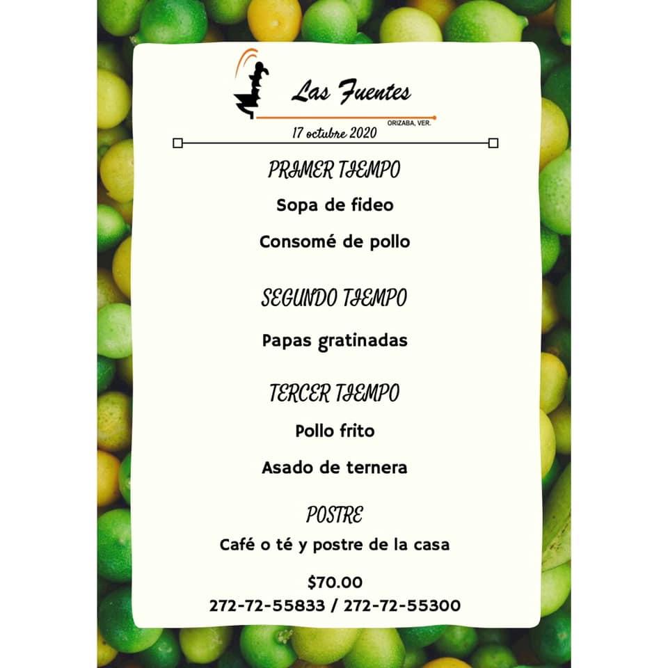 Menu at Las Fuentes restaurant, Orizaba, Pte. 7 163