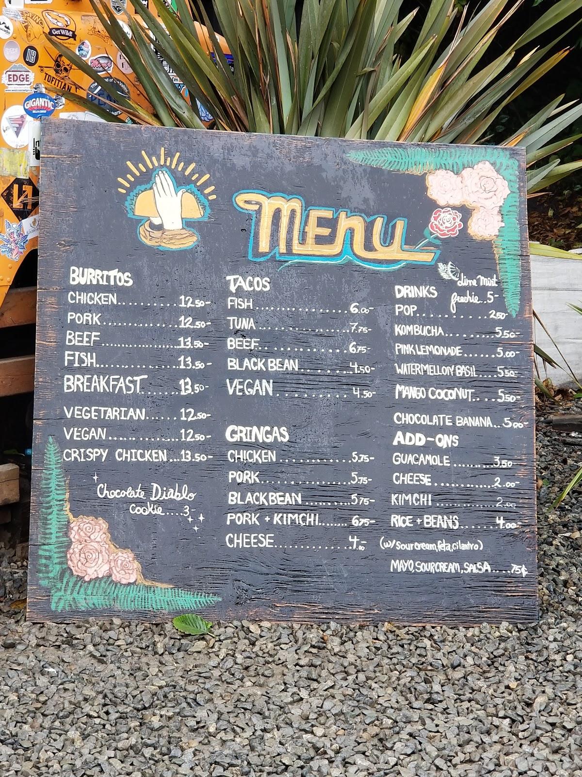 Menu at Tacofino restaurant, Tofino