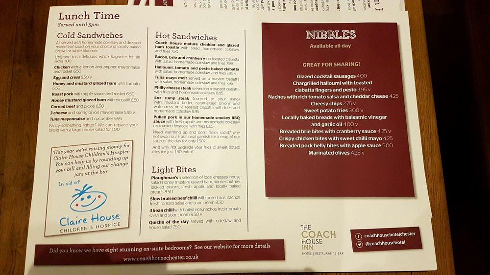 Menu at The Coach House Inn pub & bar, Chester