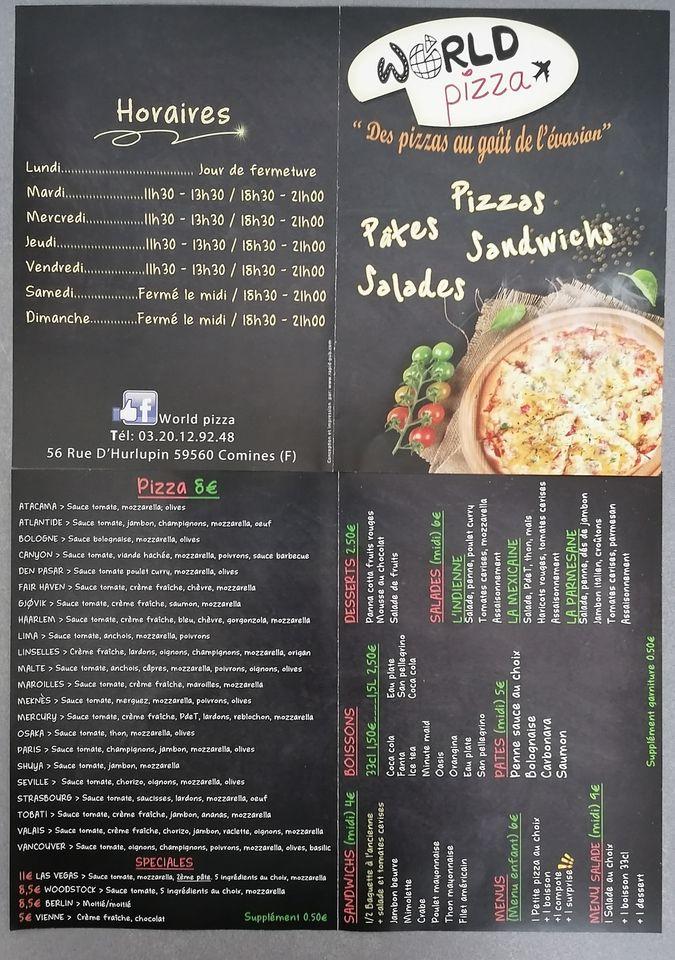 Menu at WORLD PIZZA pizzeria, Comines