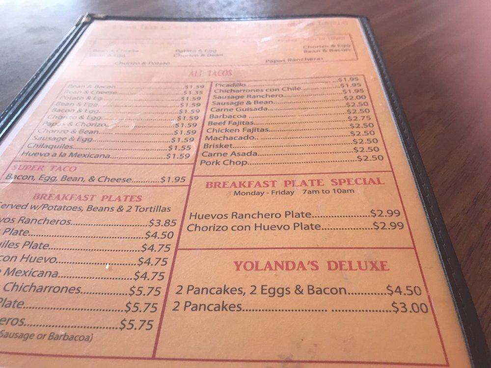 Menu at Yolanda's Uptown Cafe, San Antonio