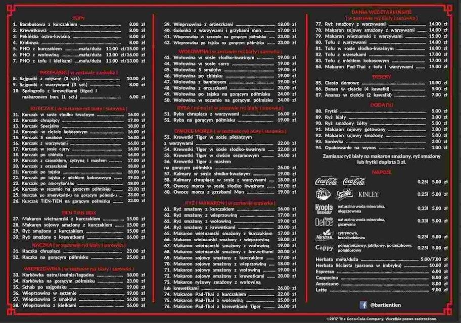 Menu at Nowy Tien Tien - Bar z kuchnią azjatycką, Warsaw, Chełmska 34a