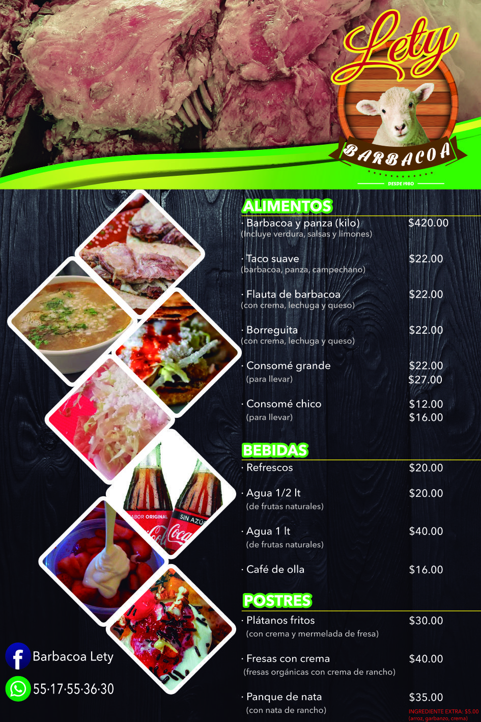 Menu at Barbacoa Lety, Mexico City