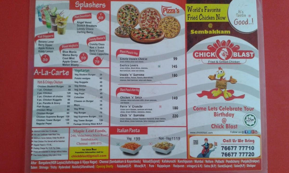 Menu at Chick Blast, Chennai, 246